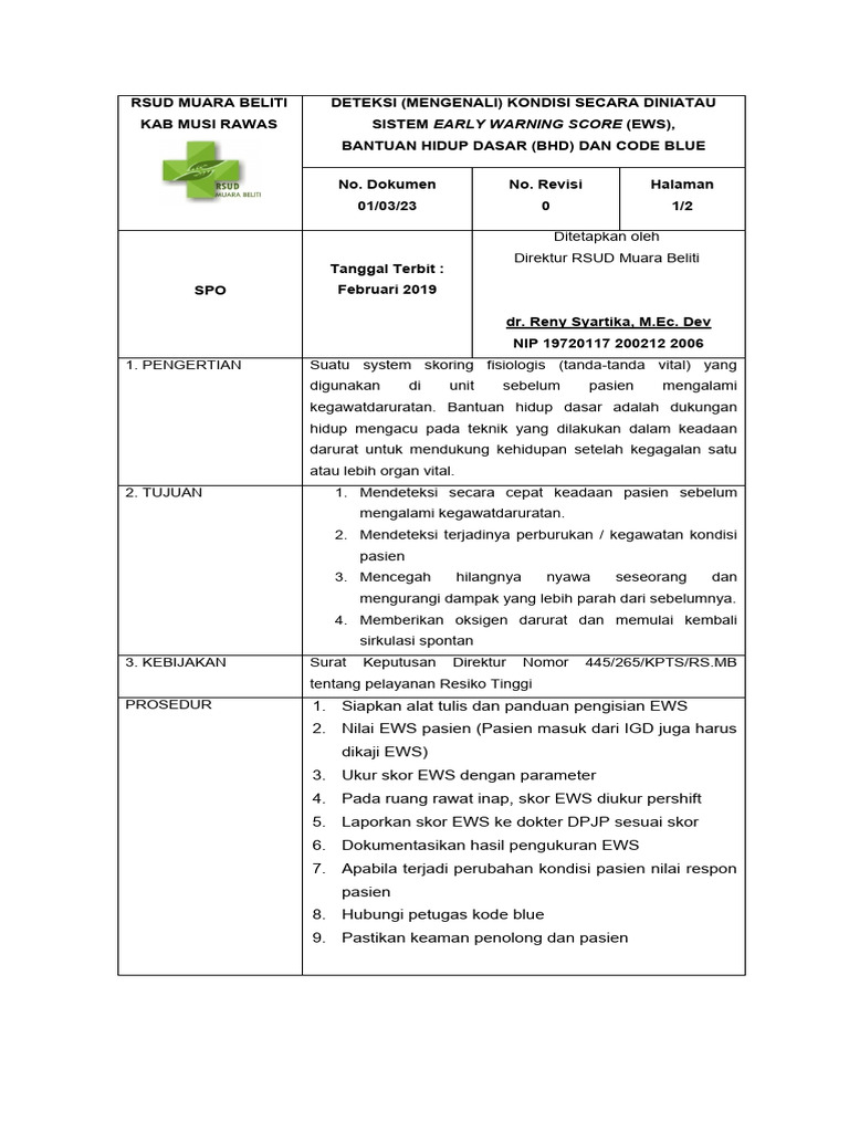 385896787-SOP-EWS Pengaktifan Code Blue BHD | PDF