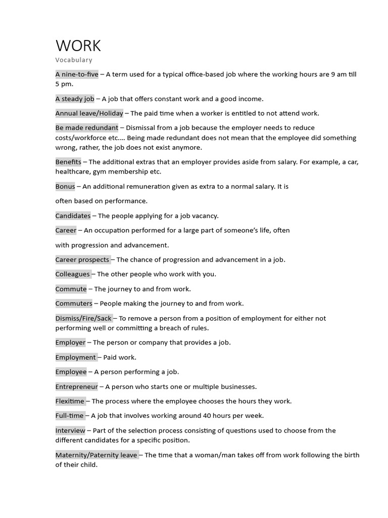 WORK Vocab | PDF
