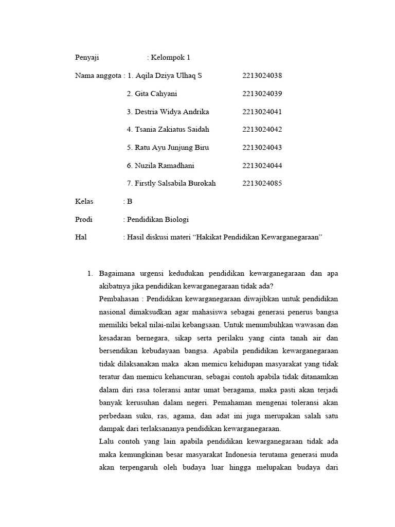 Hasil Diskusi Kelompok 1 | PDF