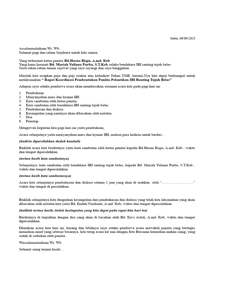 Susunan Acara Musran IBI 17 | PDF