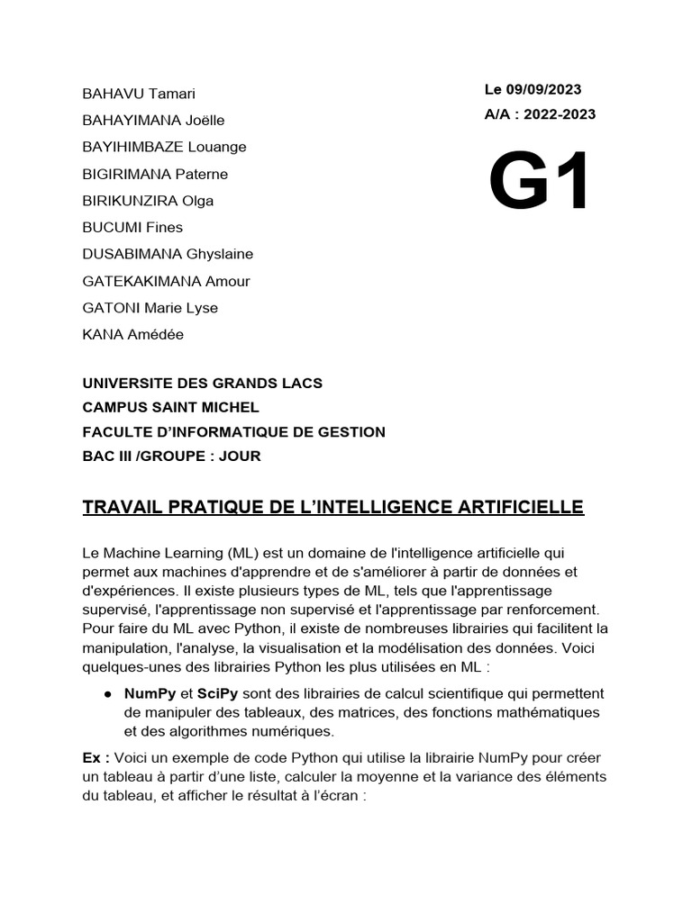 Tp Intelligence Artificielle Pdf