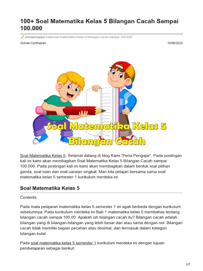 100 Soal Matematika Kelas 5 Bilangan Cacah Sampai 100000 | PDF | Metode & Bahan Ajar | Griya & Taman