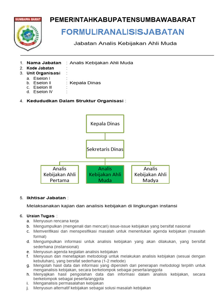 Anjab Analis Kebijakan Ahli Muda | PDF