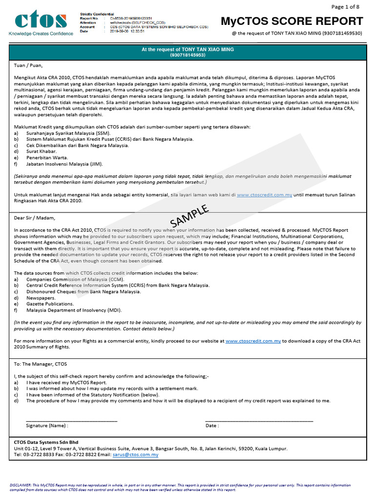 MyCTOS Score Report Sample 20210908 | PDF