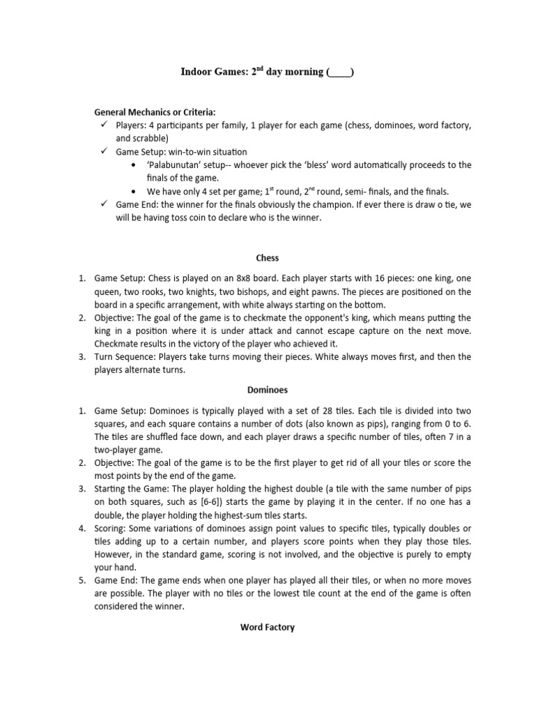 Indoor Games Mechanics | PDF