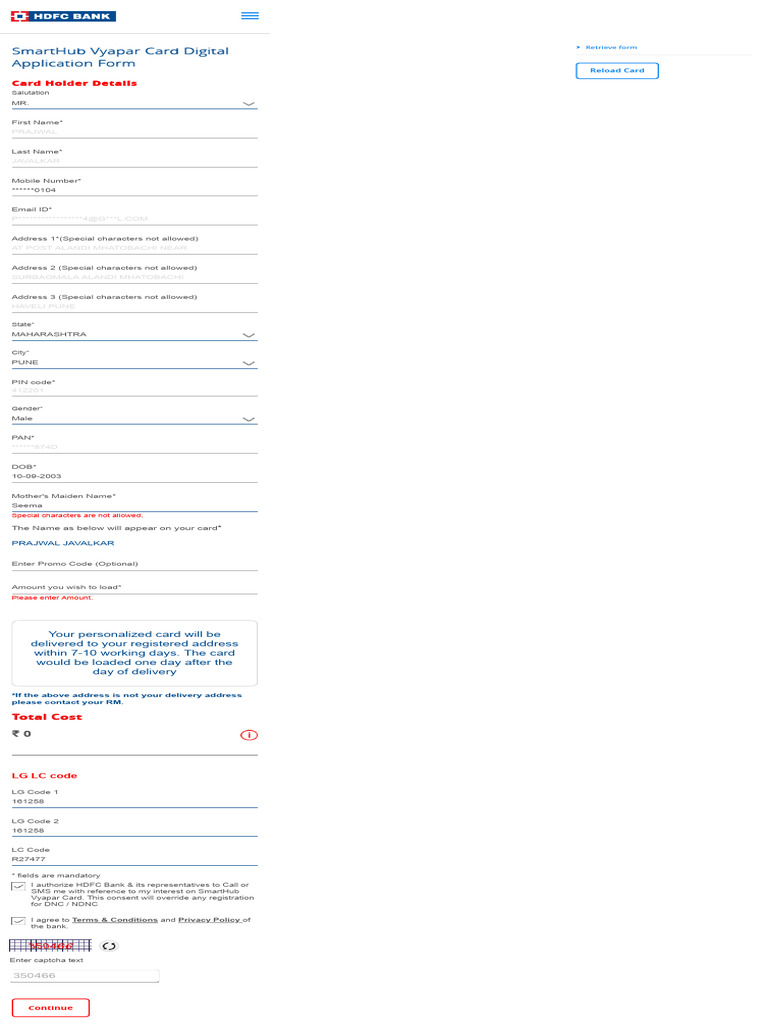 SmartHub Vyapar Card Digital Application Form | PDF