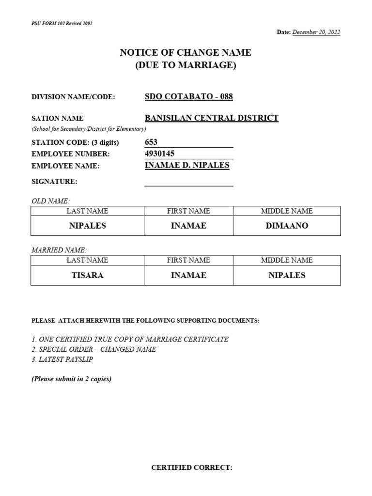 PSU FORM 102 Revised 2002-CHANGE NAME DUE TO MARRIAGE | PDF