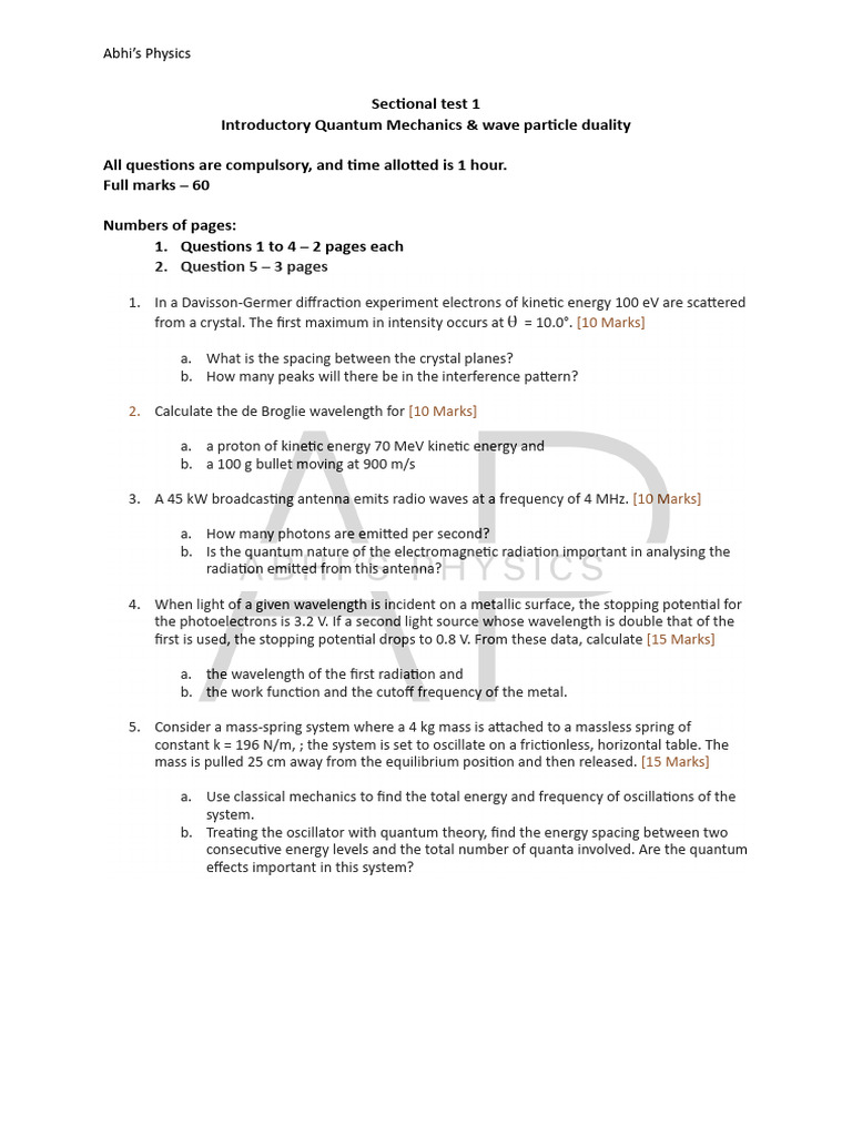 QM Test 1 - Solution | PDF