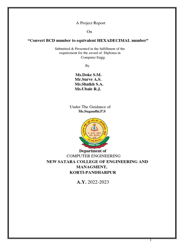"Convert BCD Number To Equivalent HEXADECIMAL Number": A Project Report ...