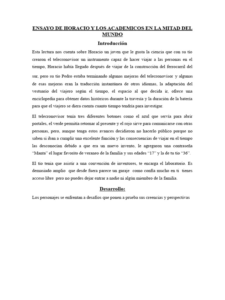 Ensayo de Horacio y Los Academicos en La Mitad Del Mundo | PDF