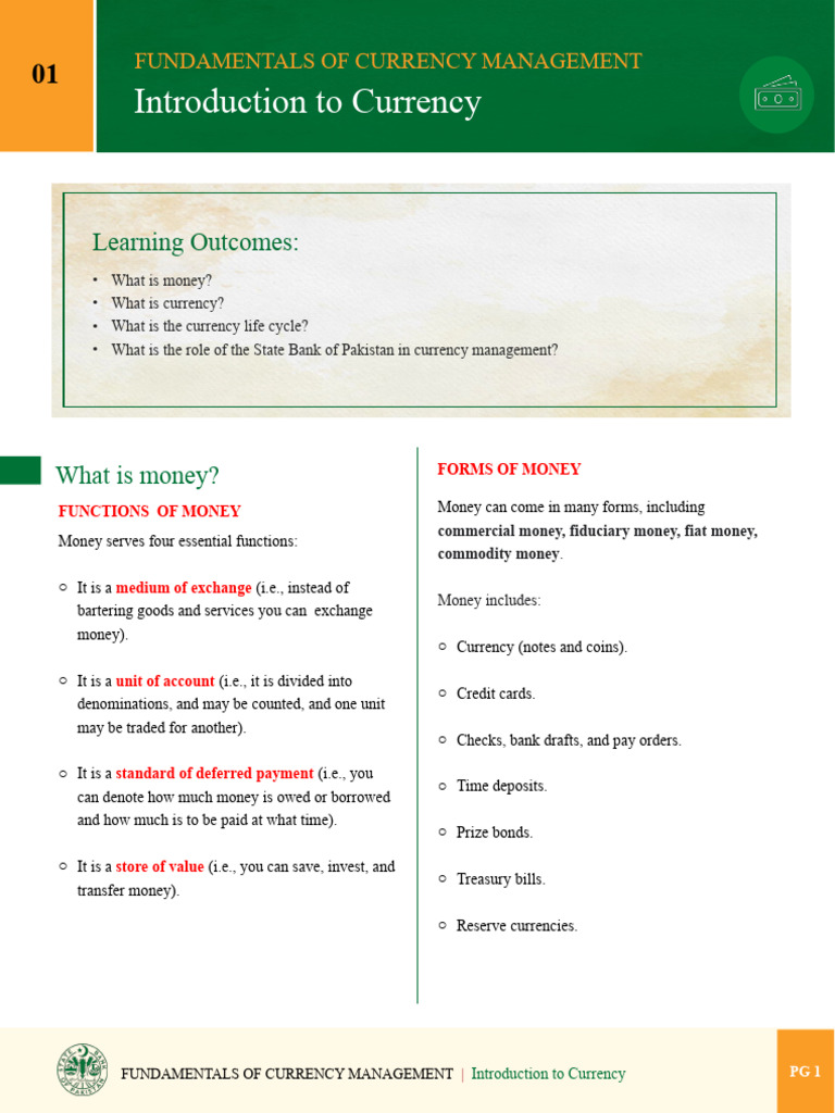 Introduction To Currency: Learning Outcomes | PDF