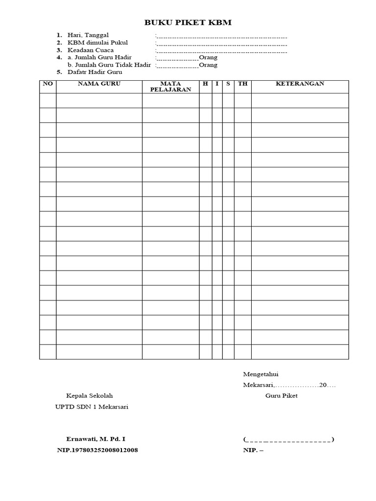 Buku Piket KBM | PDF