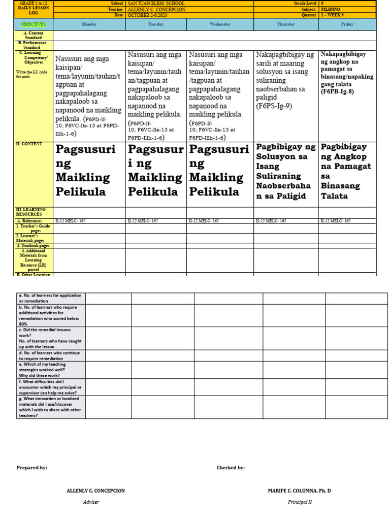 WEEK6-dll-FILIPINO | PDF