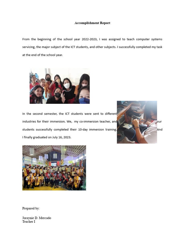 Accomplishment Report Computure Laboratory Incharge | PDF