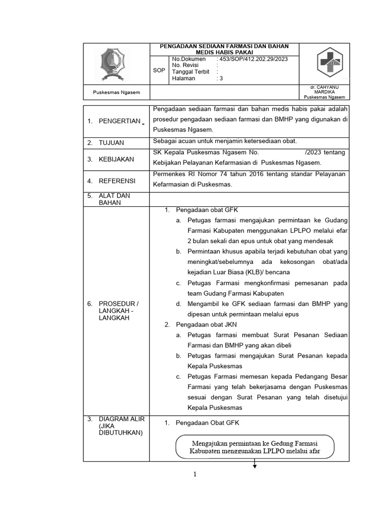 Sop Pengadaan Sediaan Farmasi Dan Bahan Medis Habis Pakai Pdf