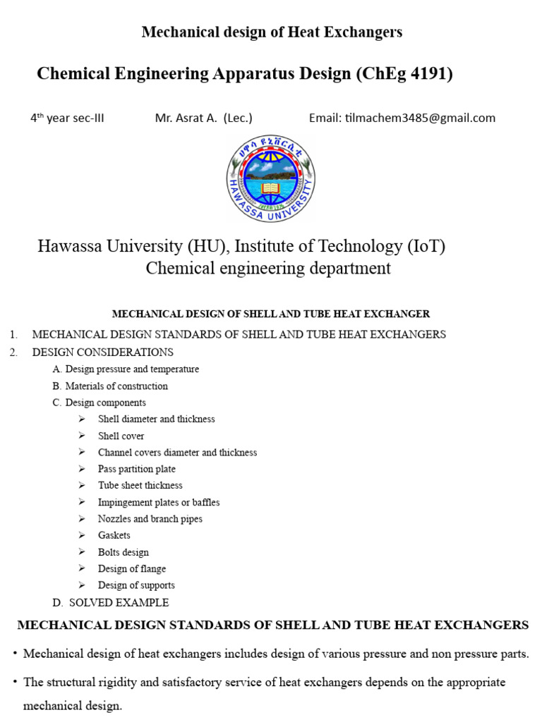 Chemical Engineering Apparatus Design (Cheg 4191) : Mechanical Design of Heat Exchangers | PDF