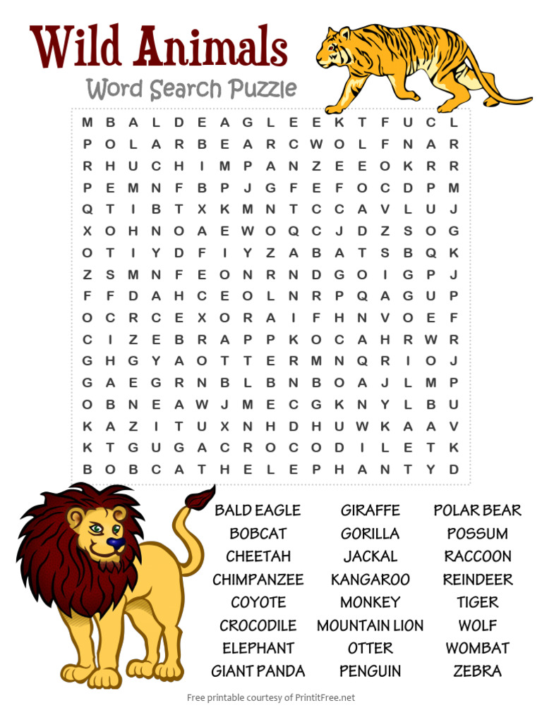 Wild-Animals Word Puzzles | PDF