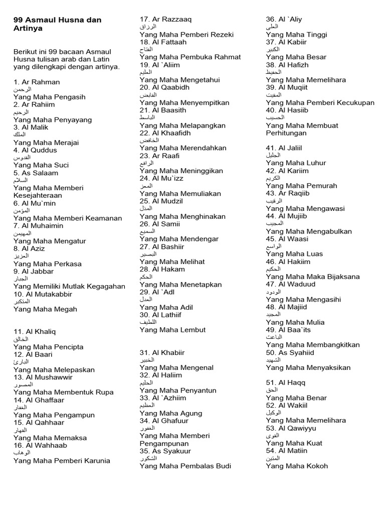 99 Asmaul Husna Dan Artinya | PDF