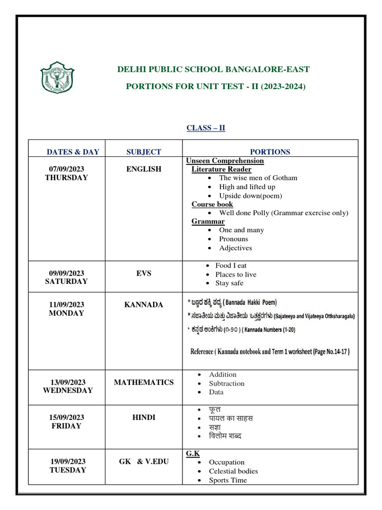 UT2 Schedule and Portions | PDF