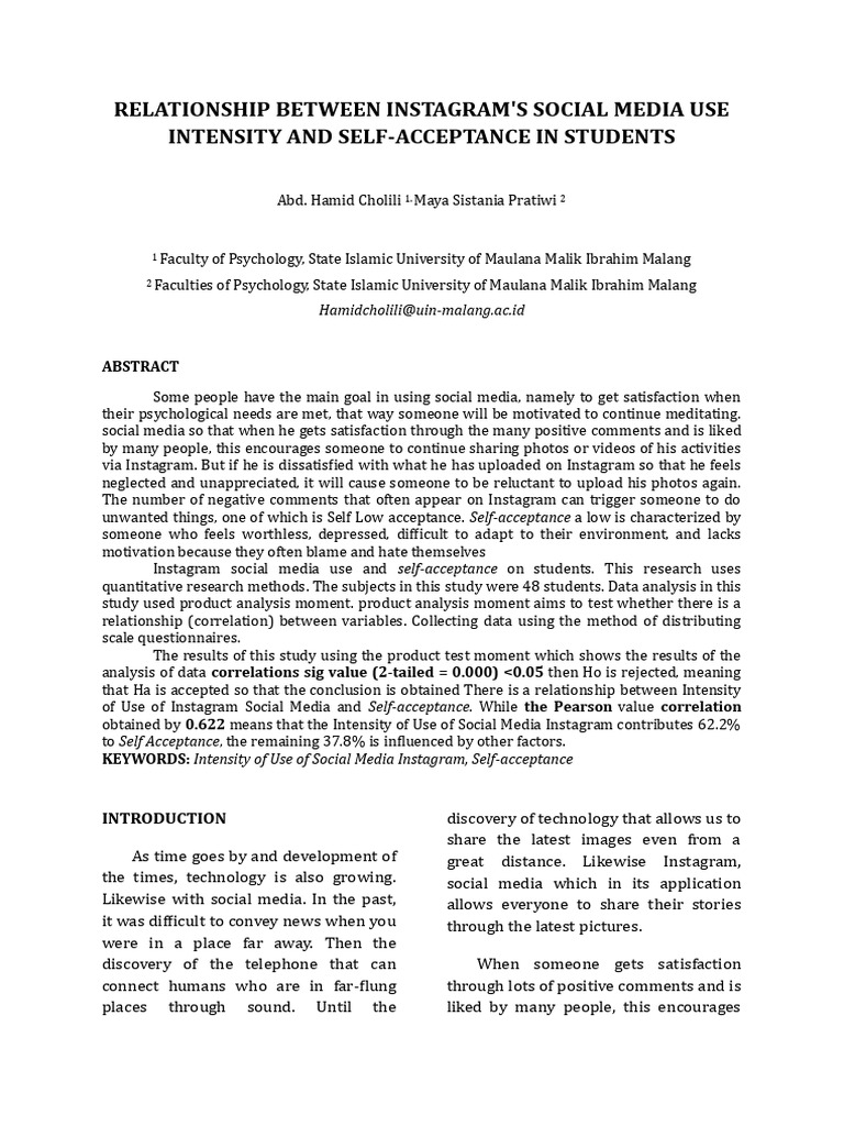 Relationship Between Instagram's Social Media Use Intensity and Self ... Relationship Between Instagram's Social Media Use Intensity and Self ...