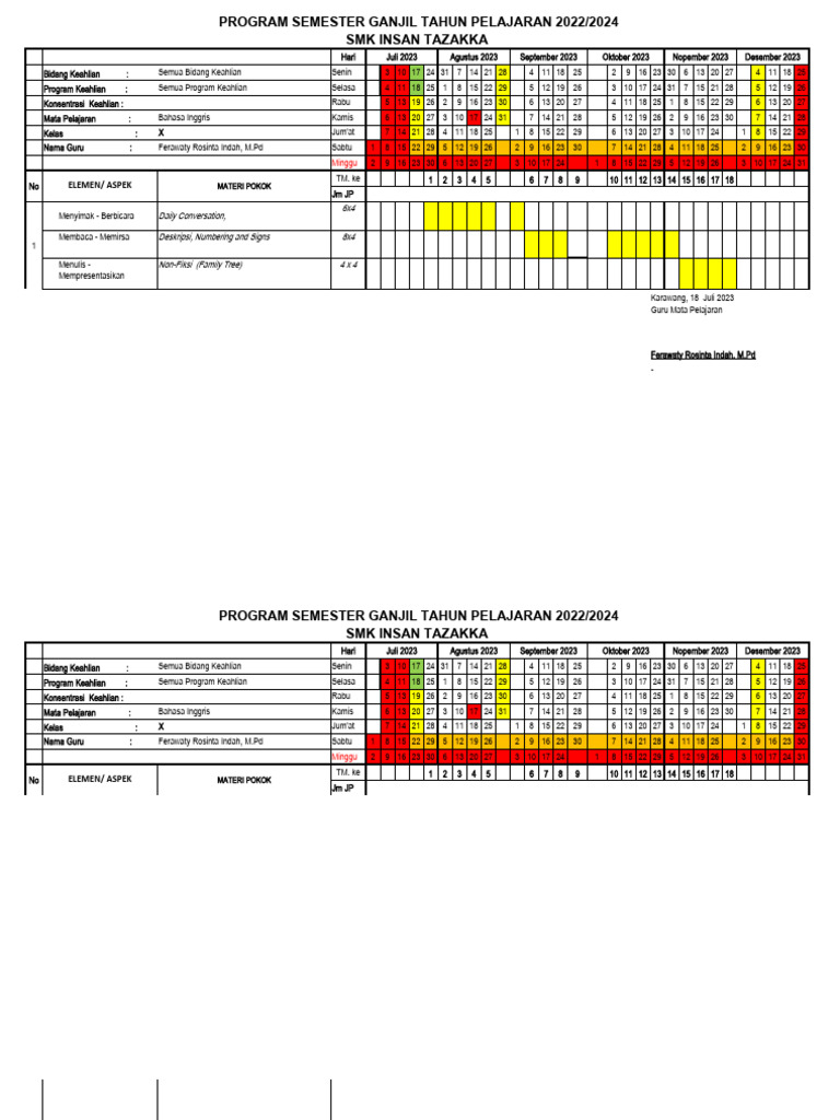 Prota-Prosem Bahasa Inggris Kls X TP 2023-2024 | PDF