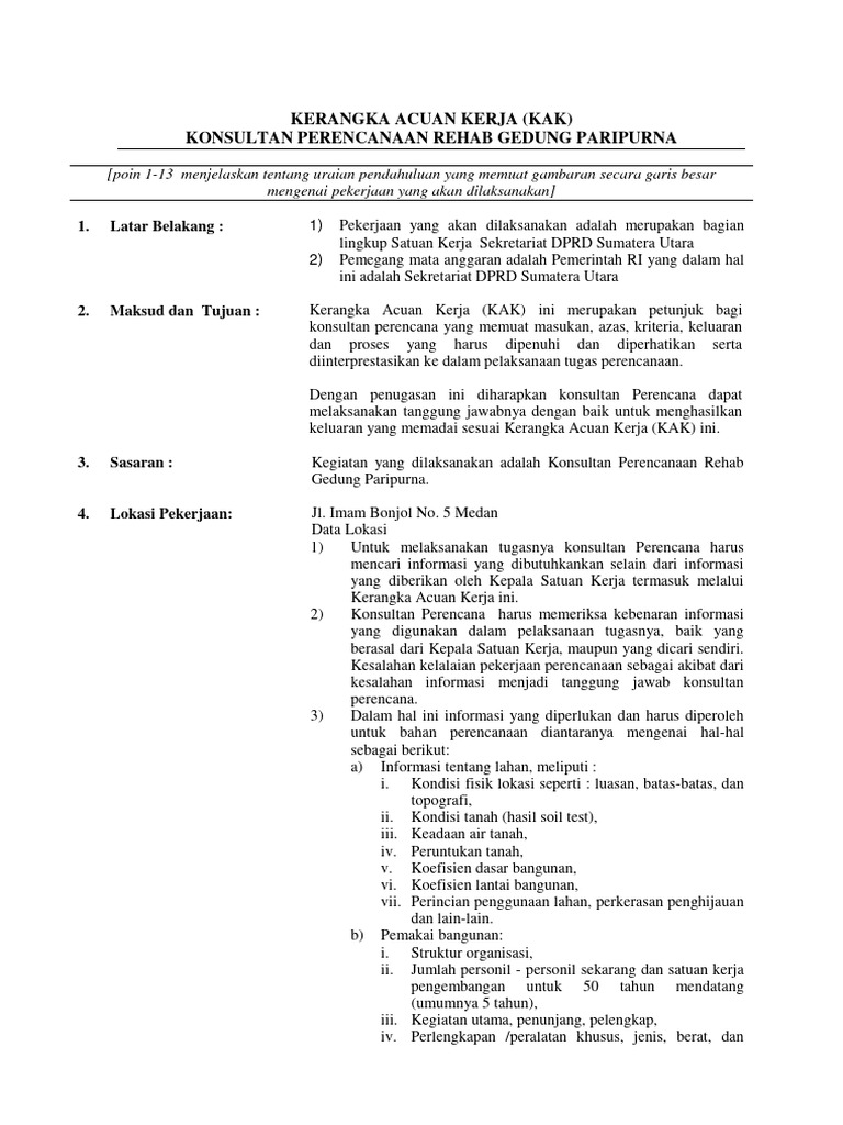 Kak Perencanaan Rehab Ged. Paripurna-1 | PDF