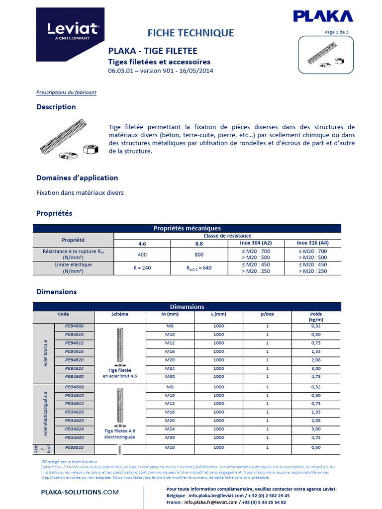Tige Filetee Fiche Technique | PDF