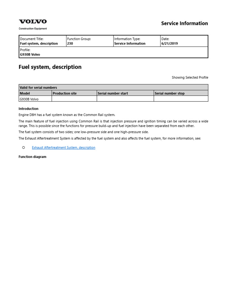 Volvo Fuel System - G930fuel - System | PDF
