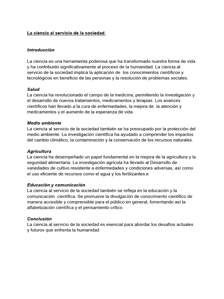La Ciencia Al Servicio de La Sociedad | PDF