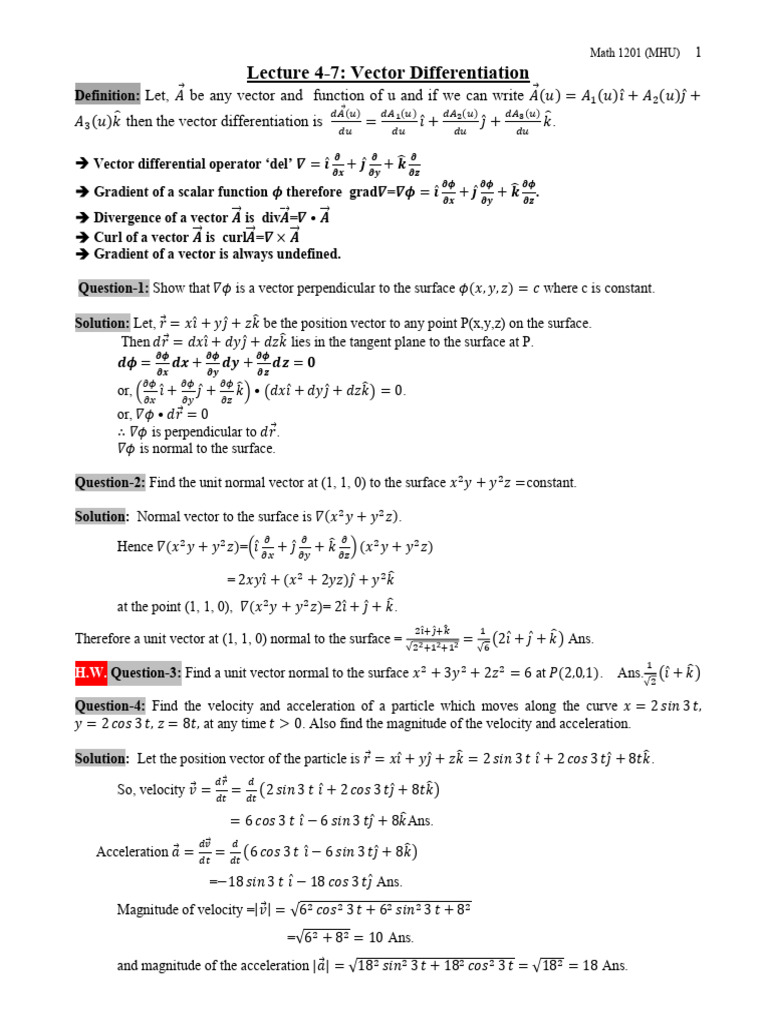 Lecture-4-7 Vector Differentiation | PDF