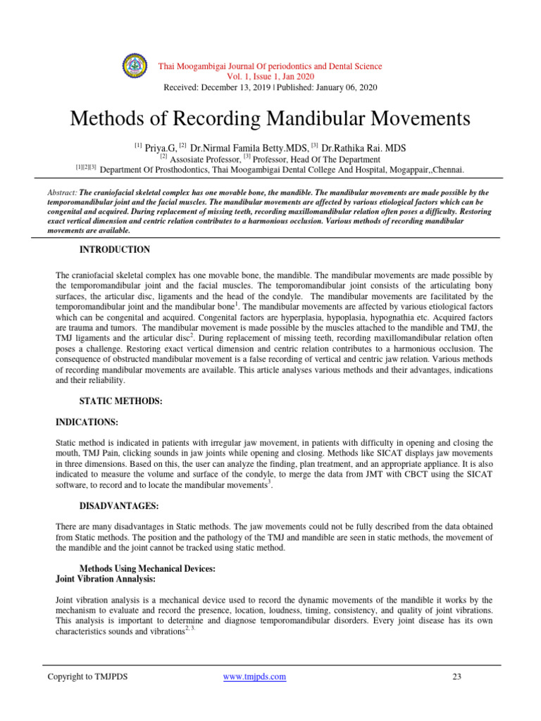Methods of Recording Mandibular Movements | PDF