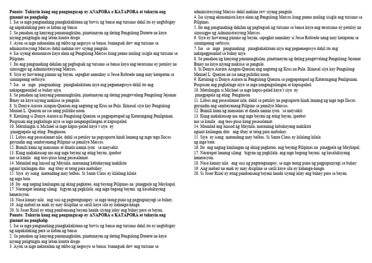 Anapora at Katapora Pagsusulit | PDF