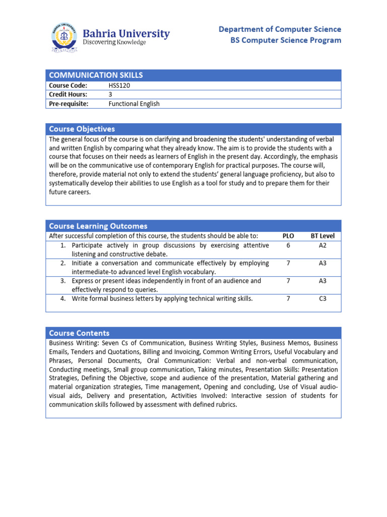 Communication Skills Course Overview | PDF