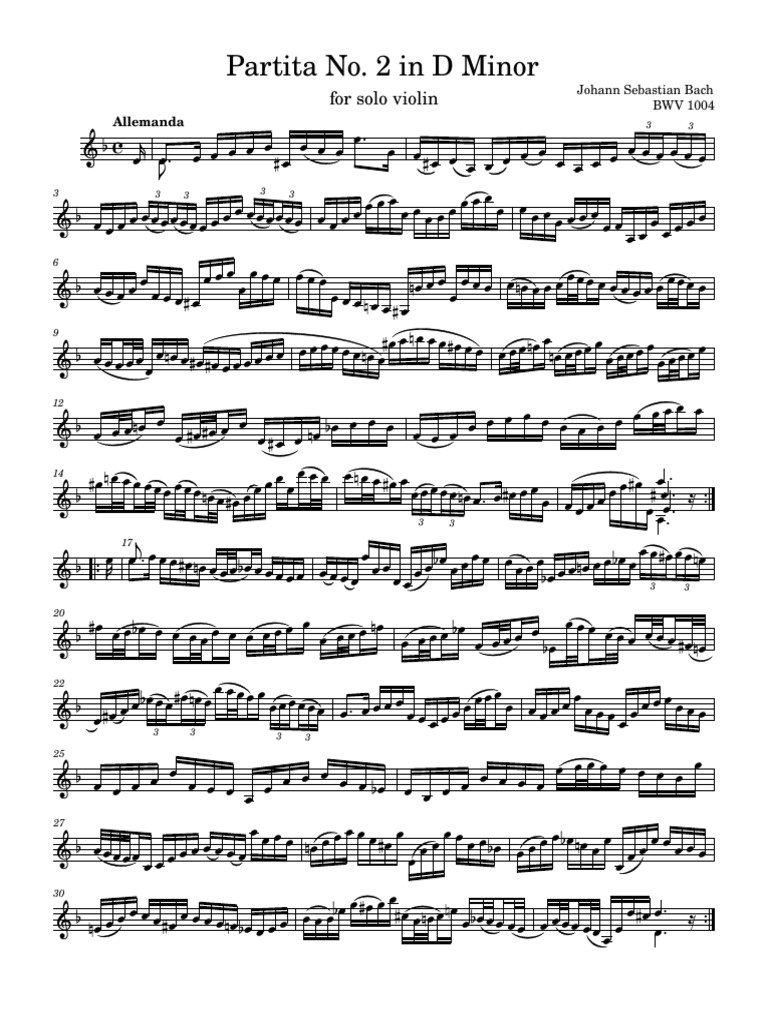 Solo Violin Partita No. 2 in D Minor - J. S. Bach BWV 1004 | PDF