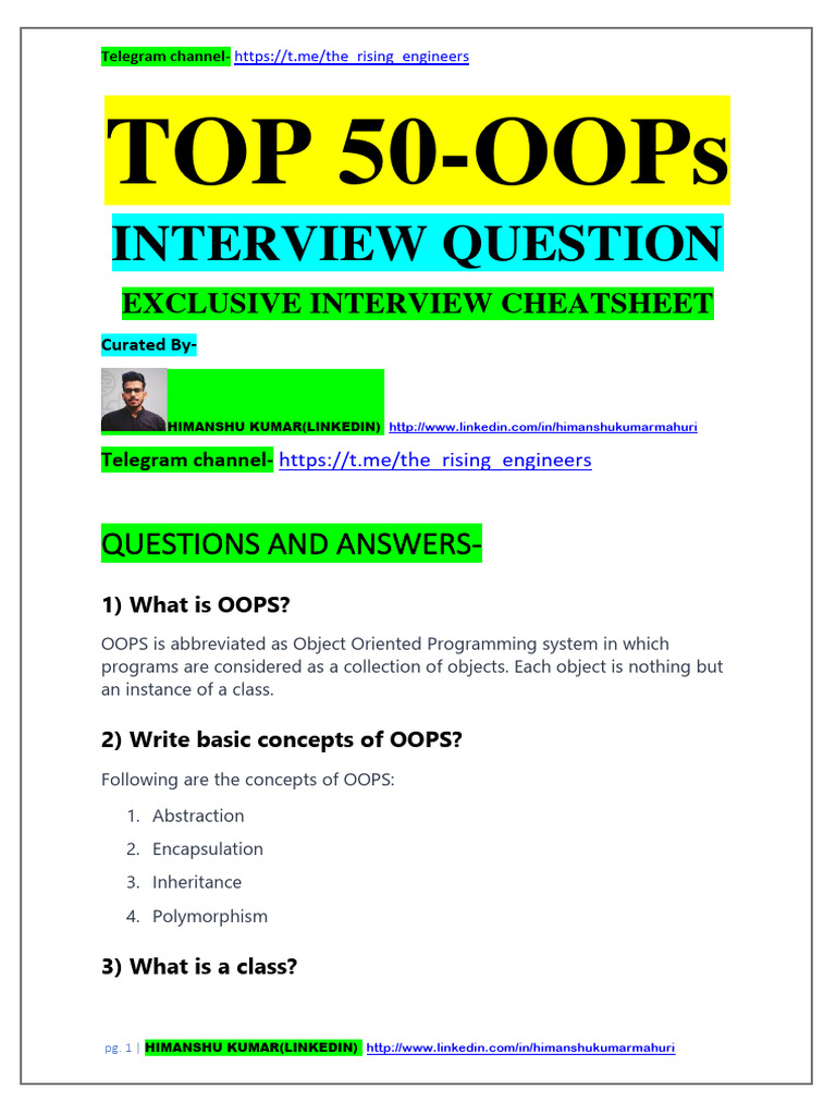 Top 50 OOP Interview Questions | PDF | Computers