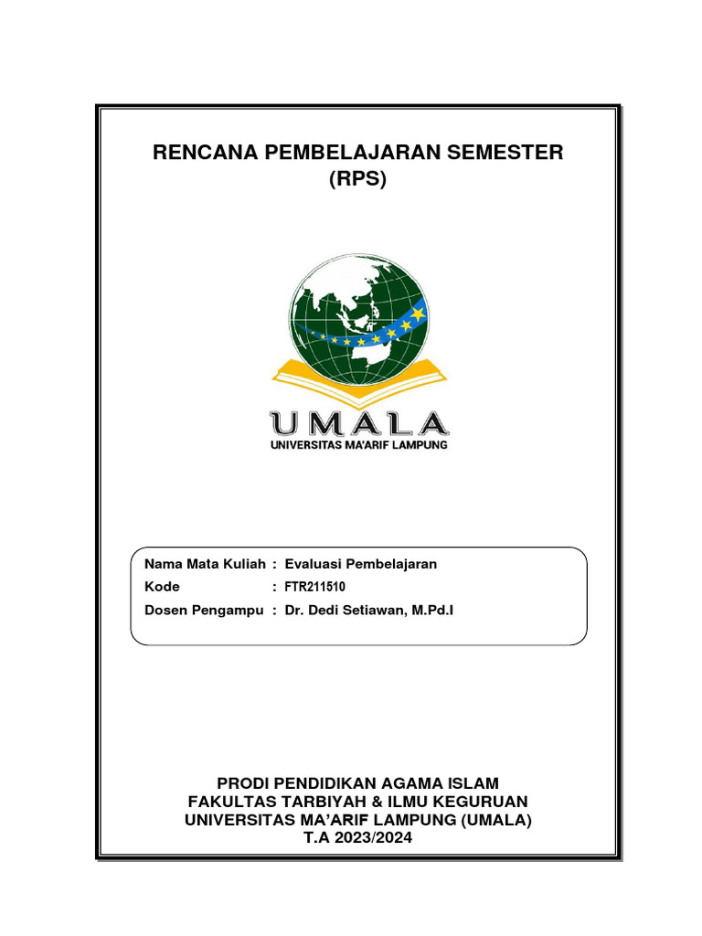 Rps Evaluasi Pembelajaran s1 | PDF