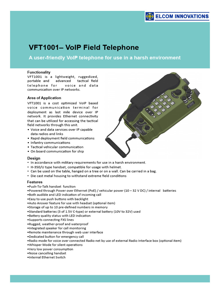 VFT1001 - VoIP Field Telephone - India | PDF