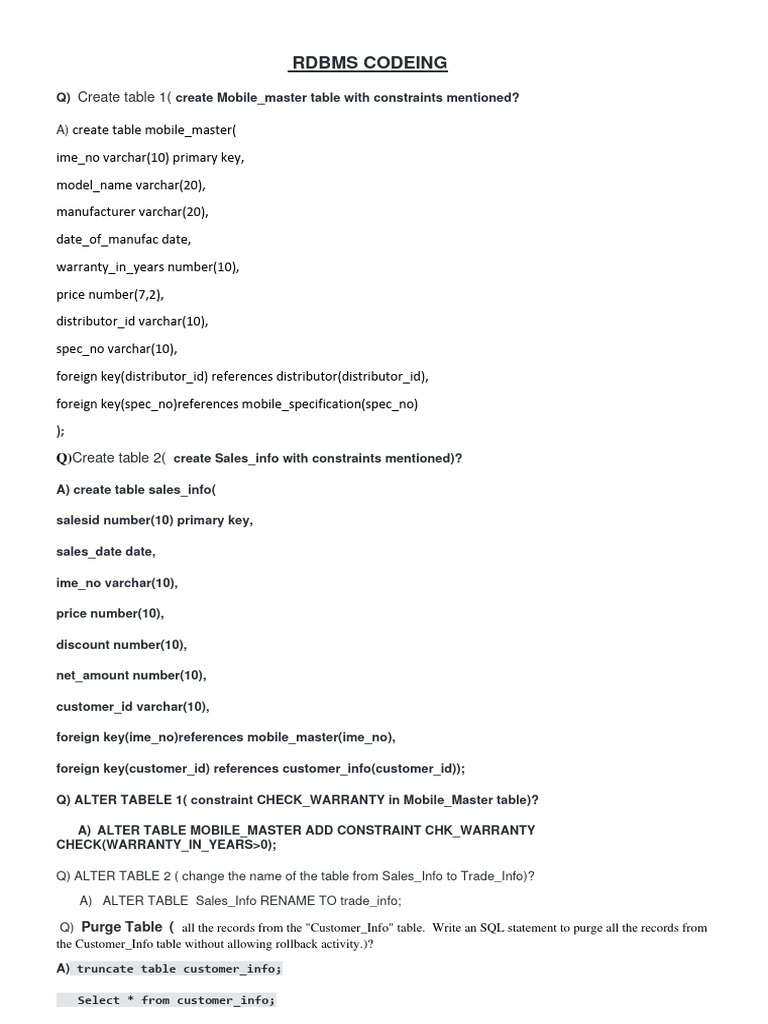 Rdbms Coding | PDF | Software Design | Data Management Software