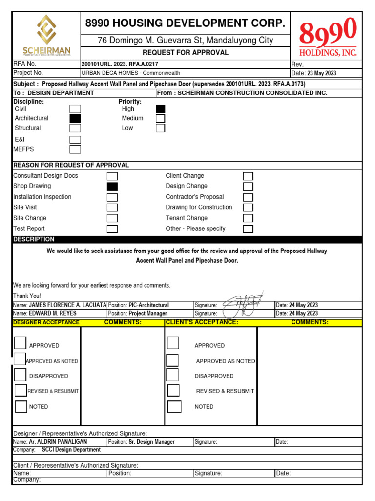 Approval Request for Pipe Chase Door | PDF