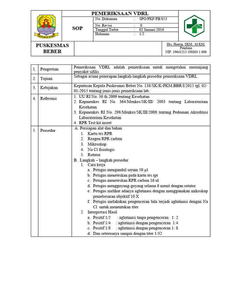 Spo Pemeriksaan VDRL | PDF