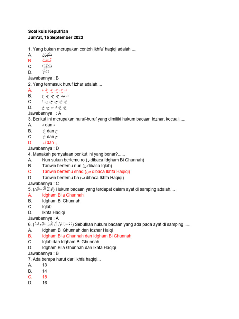 Soal kuis Keputrian | PDF