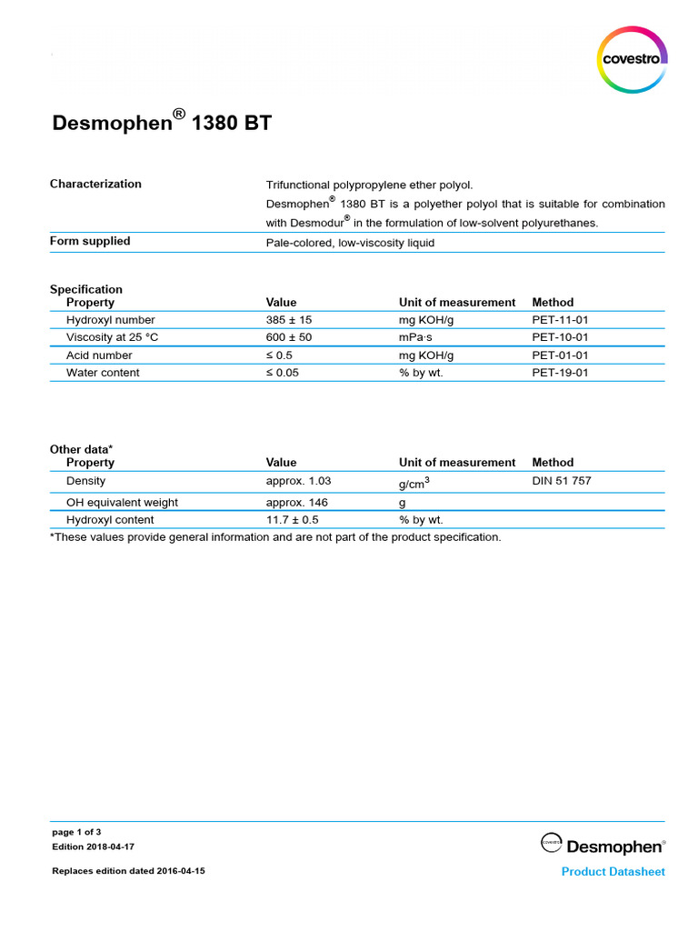 Desmophen 1380 BT - en - 05629349 17947420 21029600 | PDF