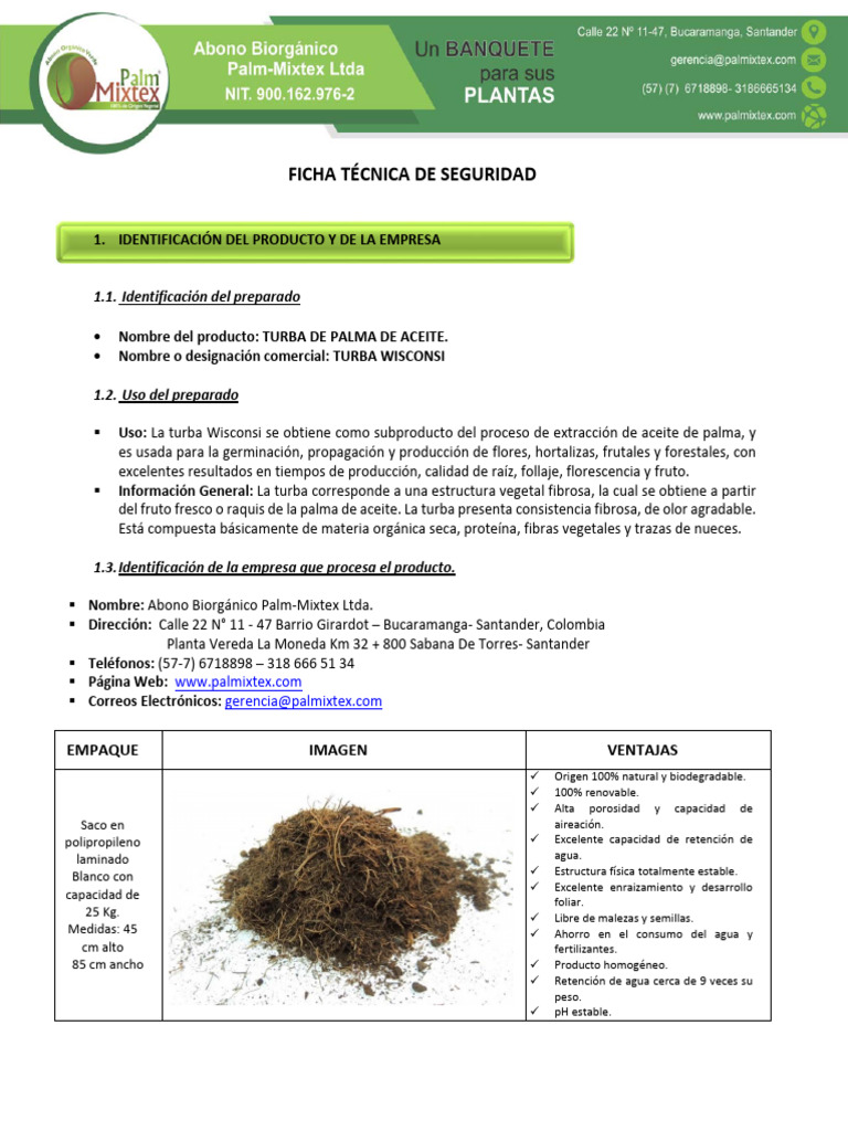 Ficha Técnica de Seguridad Turba Wisconsi - Vegetal | PDF