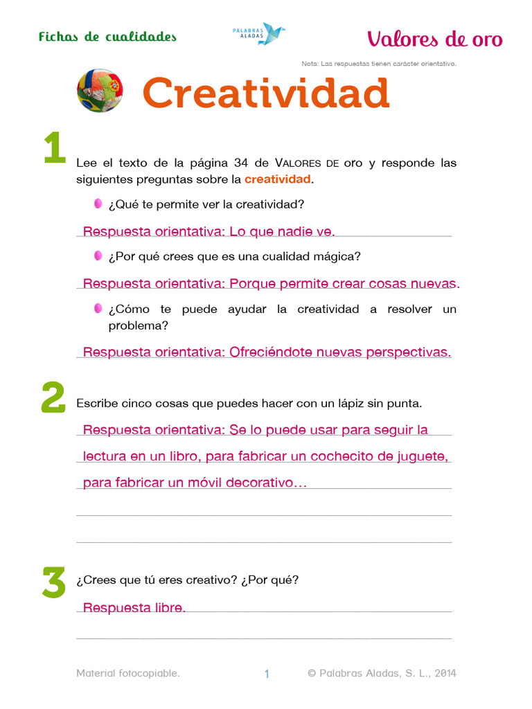 Valores 07 Creatividad Solucionada | PDF | Creatividad