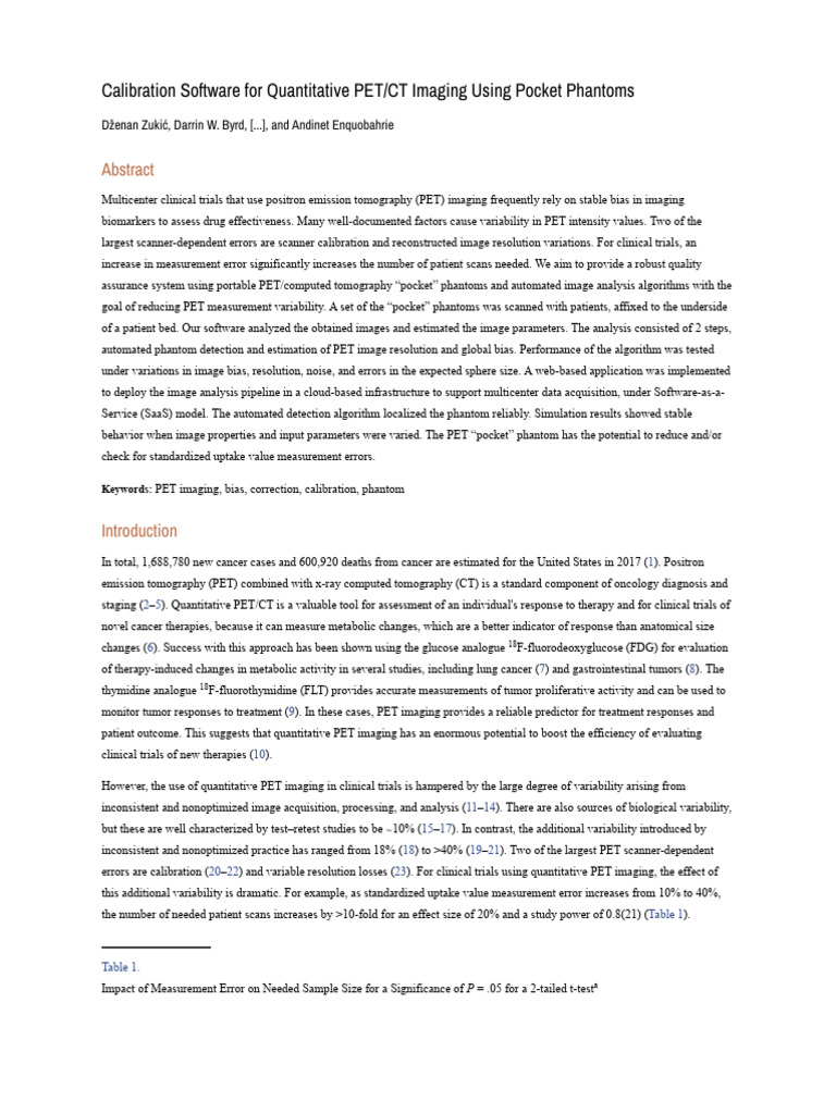 PET/CT Calibration with Pocket Phantoms | PDF
