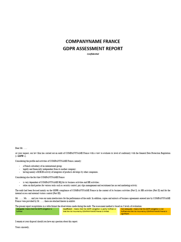 GDPR Compliance Assessment Report | PDF
