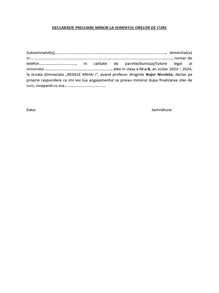 Declaratie Preluare Copil | PDF