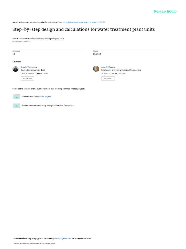 Calculation + Plan Design For Water Treatment | PDF