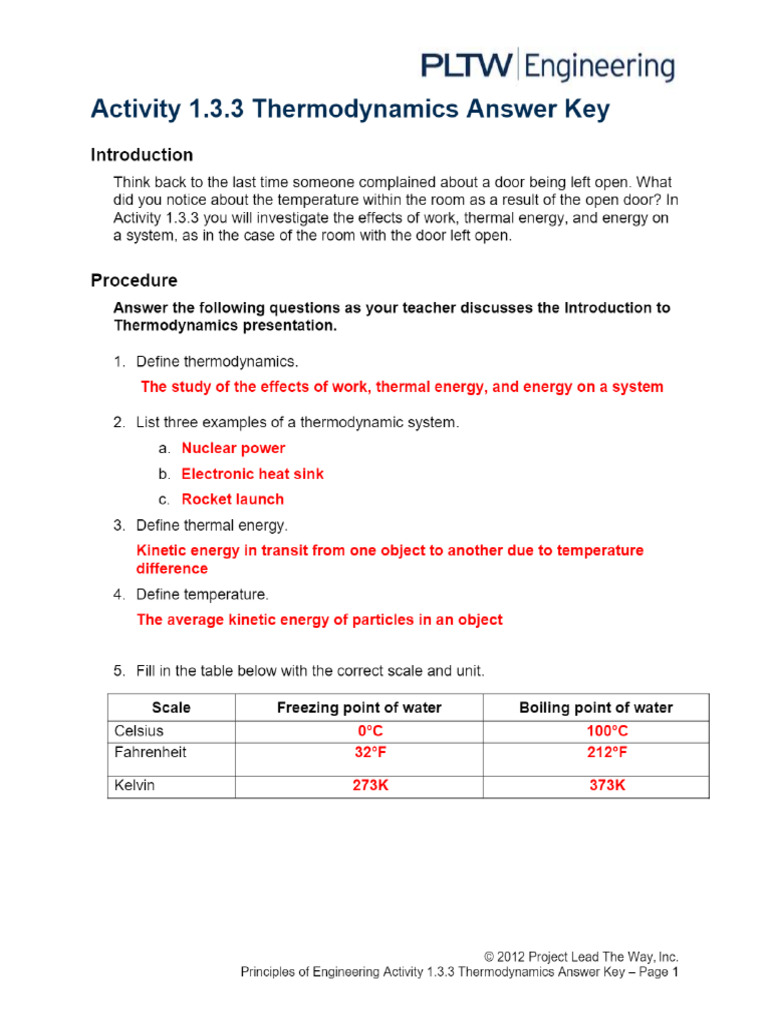 Activity 1.3.3 Thermodynamics Answer Key | PDF