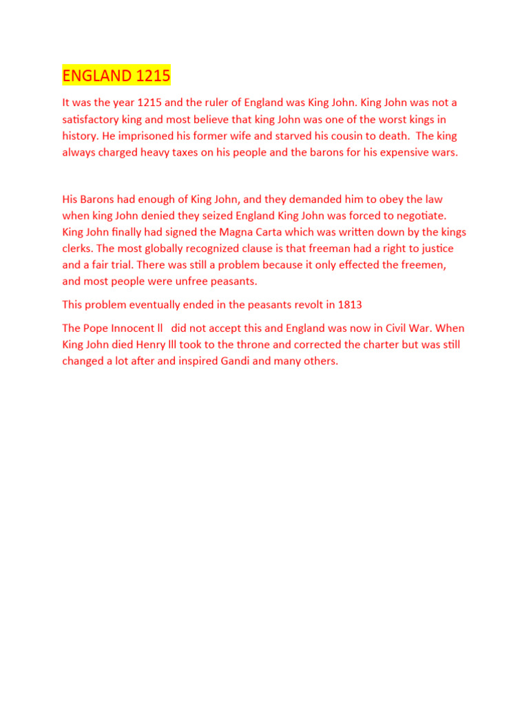 Magna Carta: King John and 1215 England | PDF | History | Classics